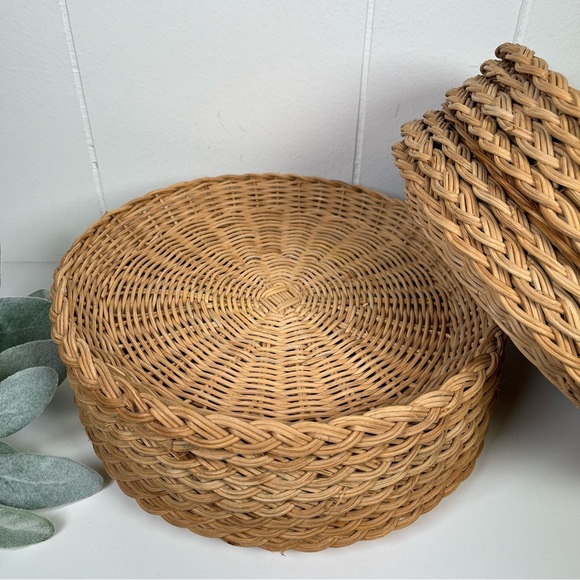 Vintage | Accents | Vintage Wicker Rattan Paper Plate Holders Basket ...